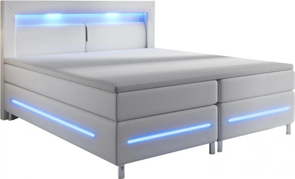 Goleto Postel Box Spring Norfolk s LED osvětlením 140 x 200 cm | bílá