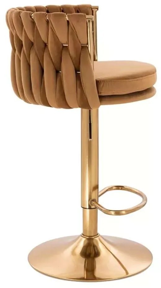 LuxuryForm DESIGN Barová židle LYON VELUR na zlaté kulaté podstavě - medová