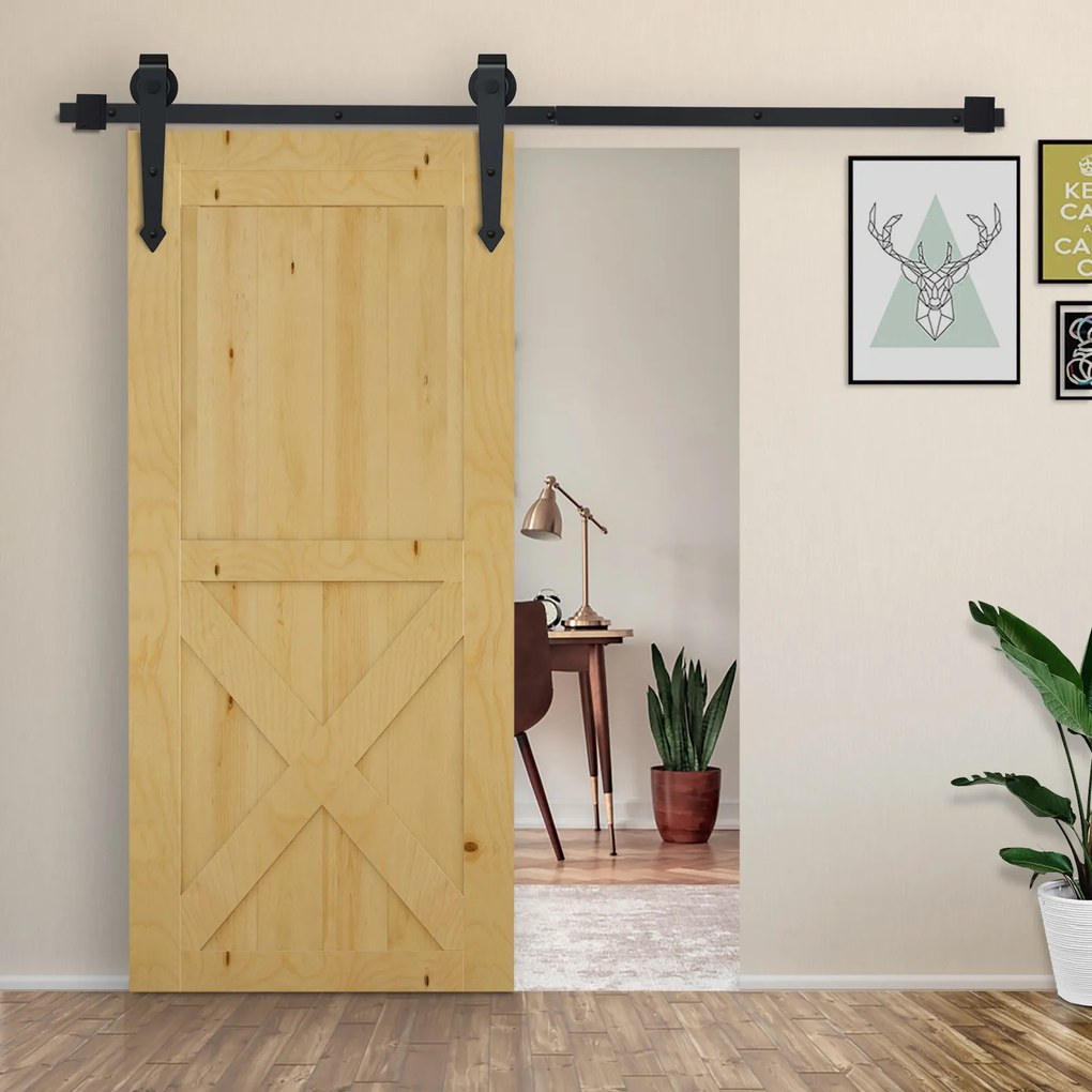 HOMCOM Sada posuvných dveří, rustikální design, uhlíková ocel, nosnost až 100 kg na panel
