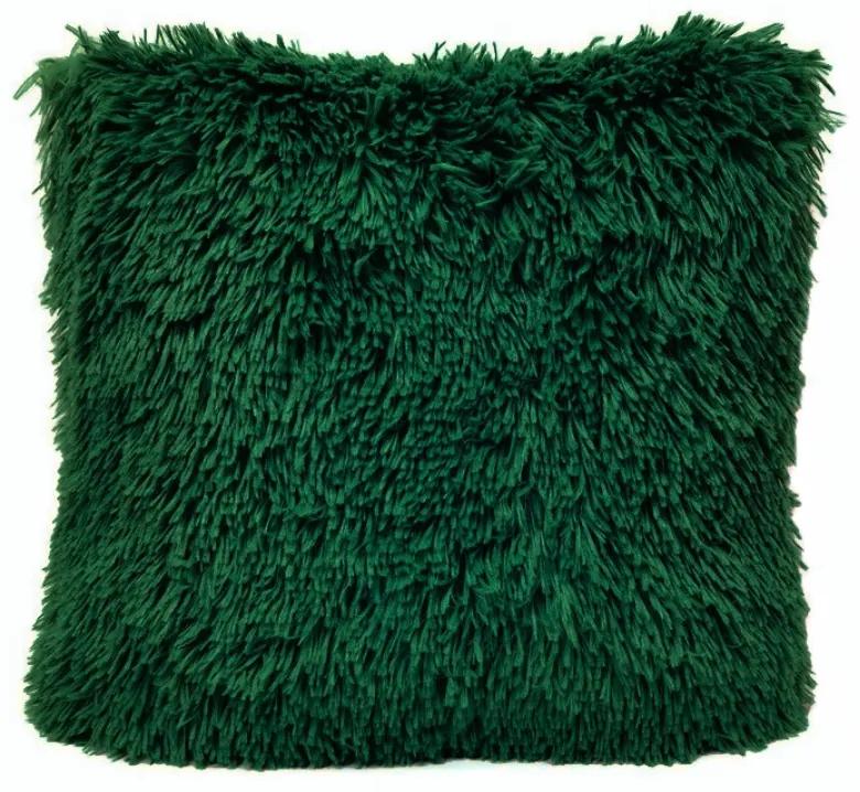 Plyšový povlak na polštář s dlouhým vlasem 40x40cm tmavě zelený