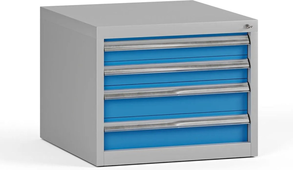 Závěsný dílenský box na nářadí G345 k pracovním stolům do dílny, 4 zásuvky, 565 x 580 x 450 mm, modrá