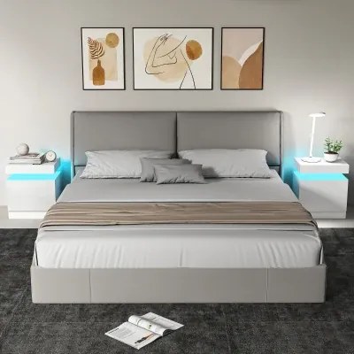 HOMCOM sada 2 LED nočních stolků s 16 barvami a 4 režimy, se 2 šuplíky, z dřeva, 45x35x52 cm, vysokolesklá bílá