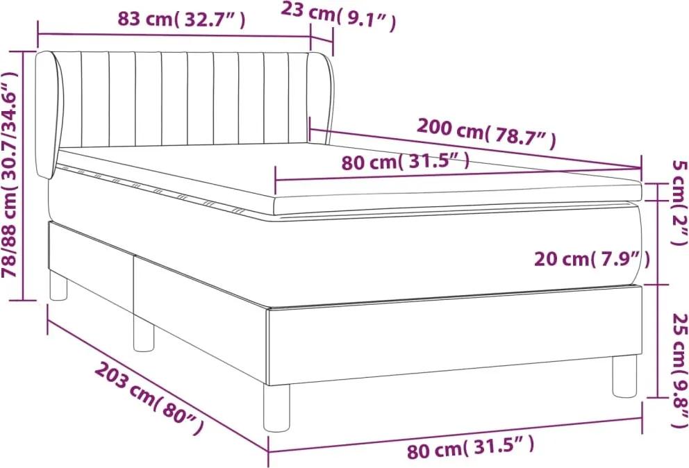 vidaXL Box spring postel s matrací 80 x 200 cm samet [3127577] Barva: Tmavě šedá