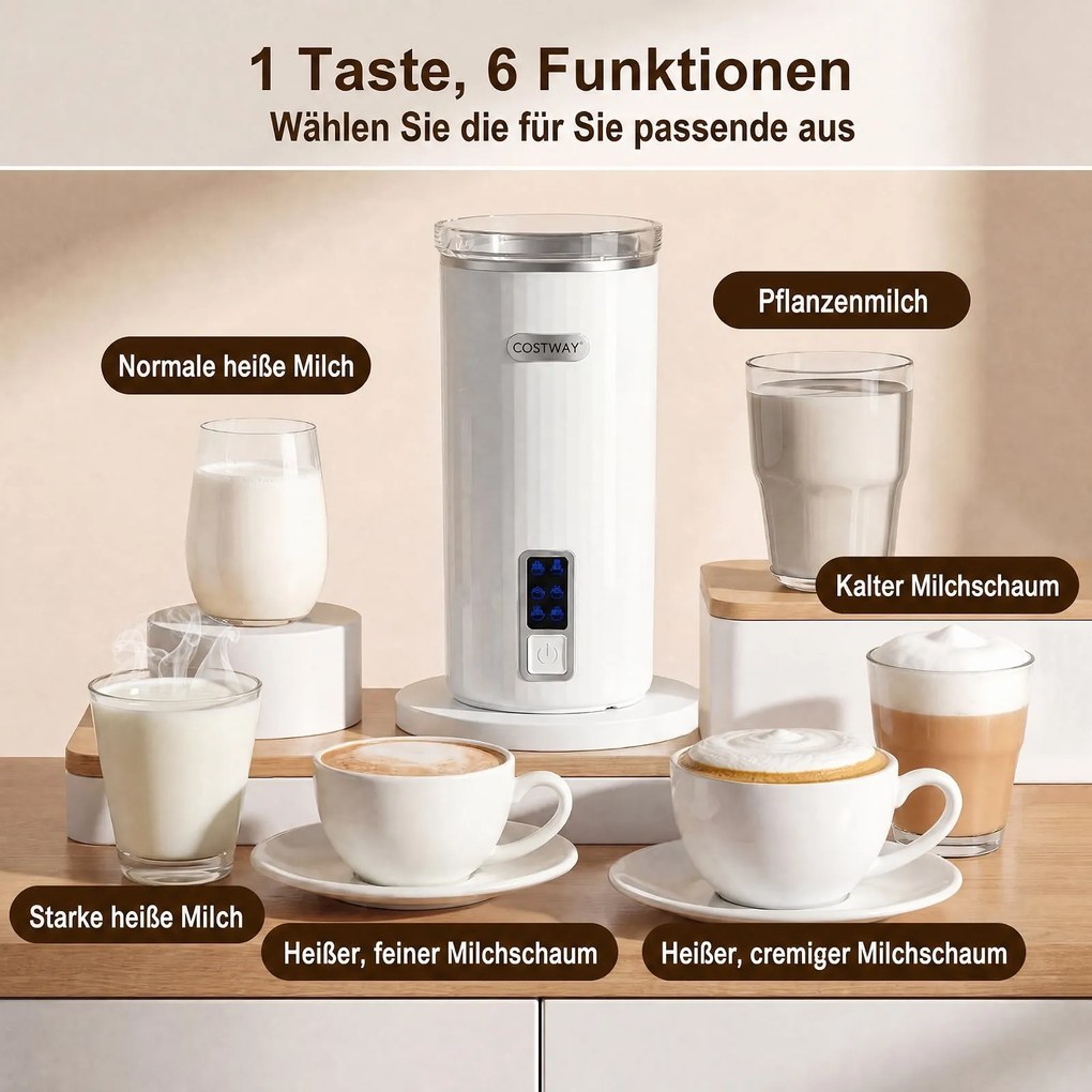 Costway Elektrický napěňovač mléka 6 v 1, objem 250 ml