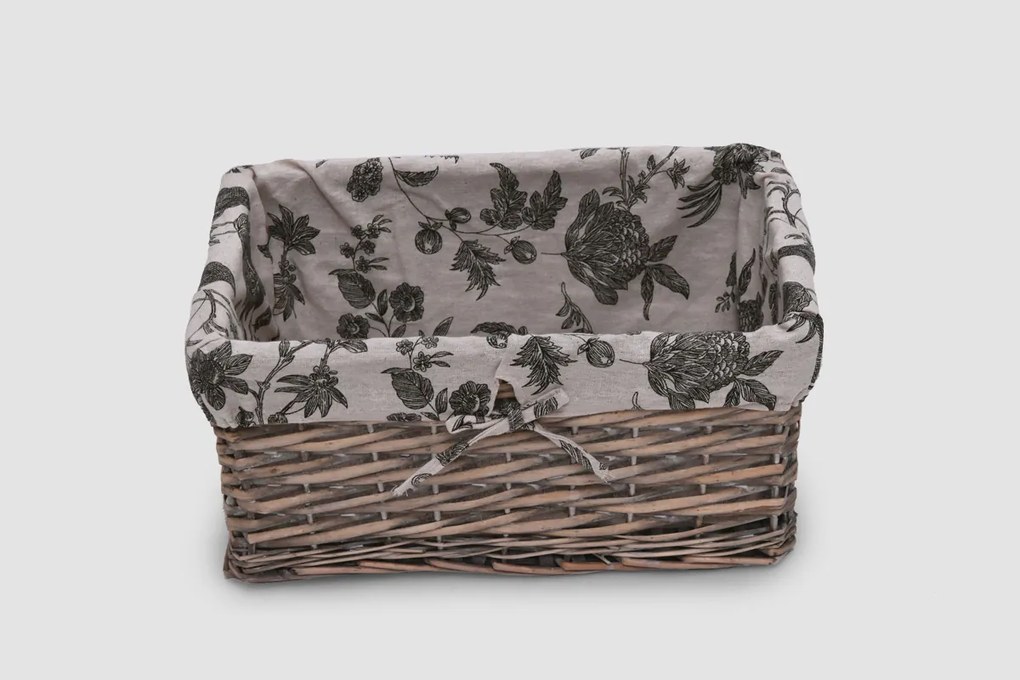 Vingo Proutěný úložný košík s květy – šedý Rozměry (cm): 31x19, v.14