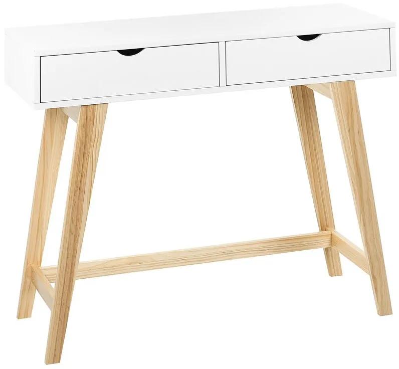 Konzolový stolek se 2 zásuvkami bílý/světlé dřevo SULLY Beliani