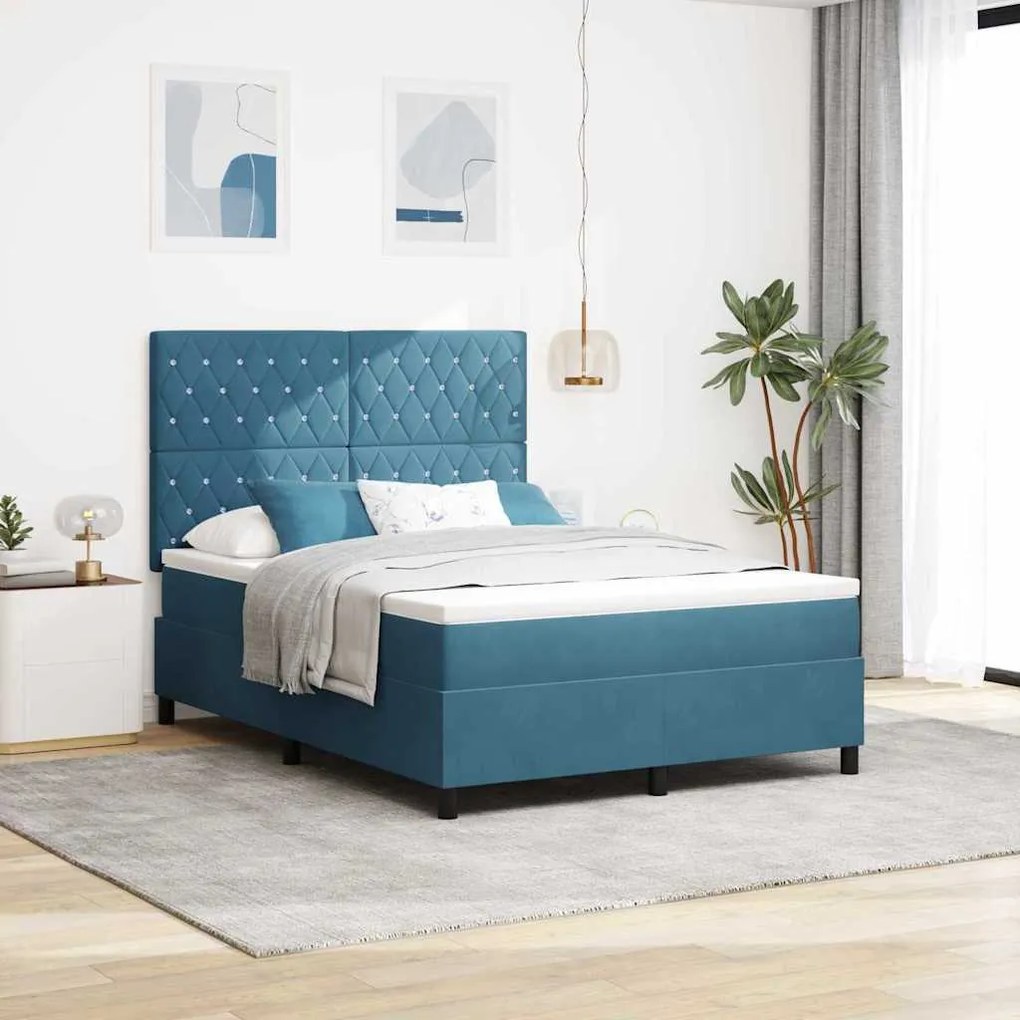 Postel s boxspringem s matrací Tmavě modrá 140 x 200 cm samet 3339774