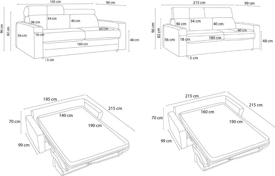 Tmavě šedá manšestrová rozkládací pohovka 195 cm Monaco – Bobochic Paris