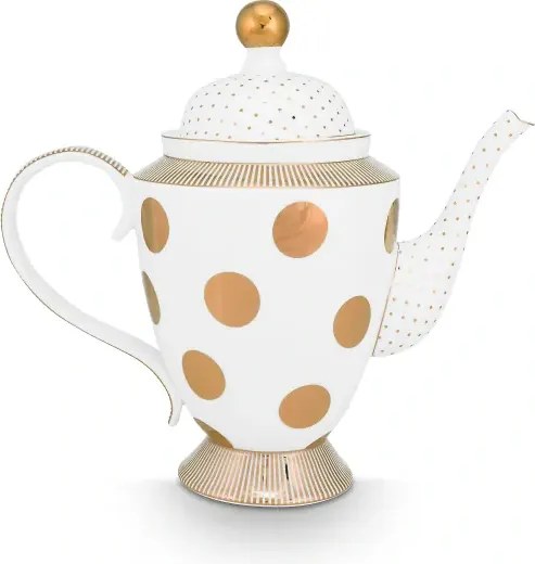 Pip Studio Dot Delight čajová konvice 1,25l, bílo-zlatá (Nádherná čajová konvice v jedinečném designu)