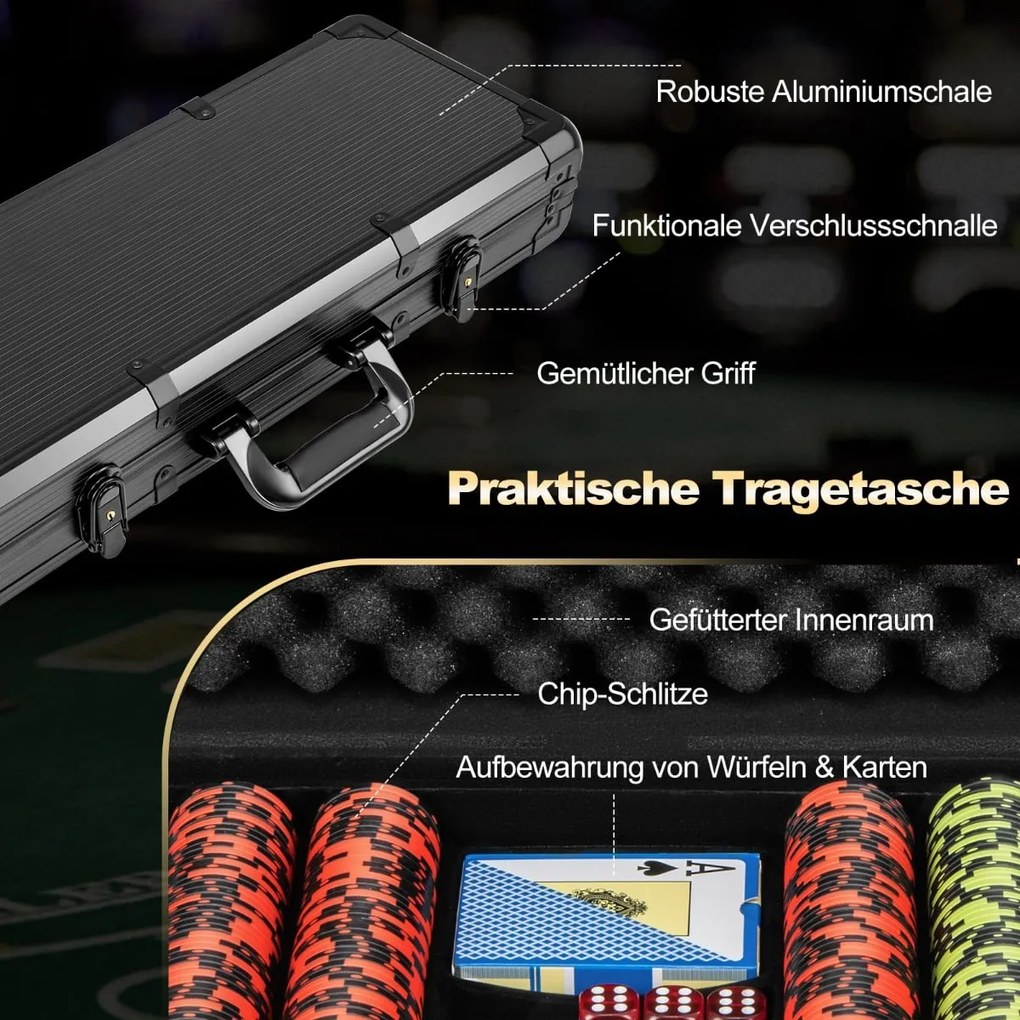 Costway Pokerová sada s 500 laserovými žetony a 2 hracími kartami a 5 kostkami