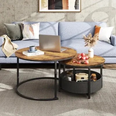 Aosom Konferenční stolek 2 ks set, flexibilní 2‑v‑1 design, moderní design, 80x80x48,2 cm, hnědá