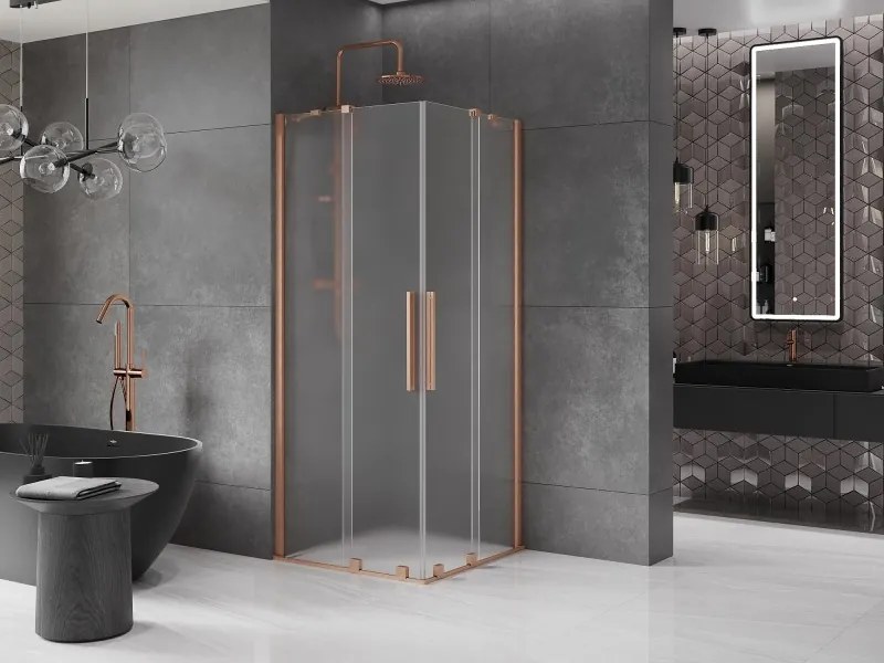 Mexen Velar Duo, sprchový kout s posuvnými dveřmi 100 x 100 cm, 8mm sklo námraza, měděná matná, 871-100-100-32-65