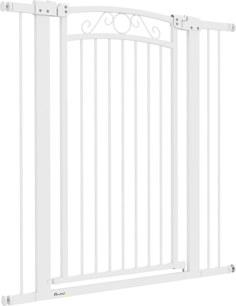 PawHut Pet Gate Dveře pro Psy 76-104 cm Bezpečnostní Brána pro Psy se 2 Prodlouženími 7/14 cm a Dvojitým Zámkem na Schody a Dveře Bílá | Aosom