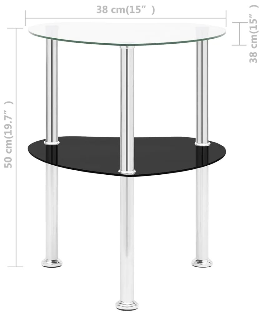 322786 vidaXL 2-Tier Side Table Transparent & Black 38x38x50cm Tempered Glass - Default Title