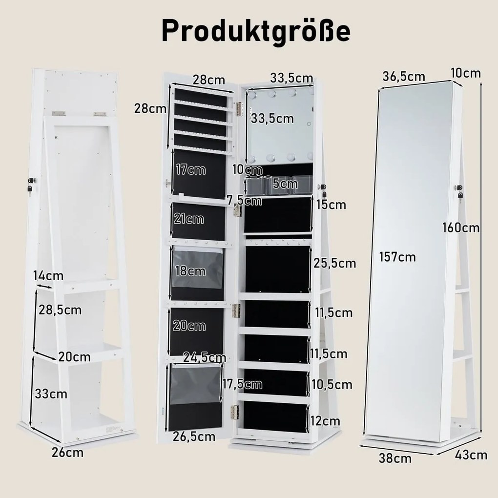 Costway 360° Otočná skříňka na šperky Volně stojící organizér na šperky
