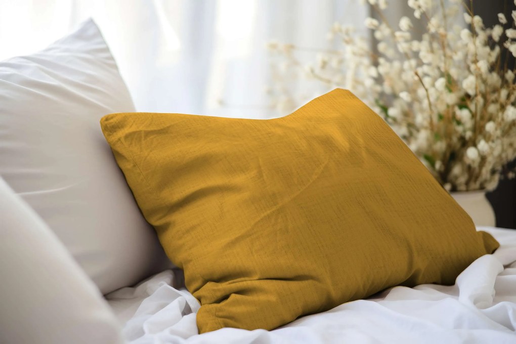 Mušelínový povlak na polštářek Mustard Velikost: atypický 50 x 70
