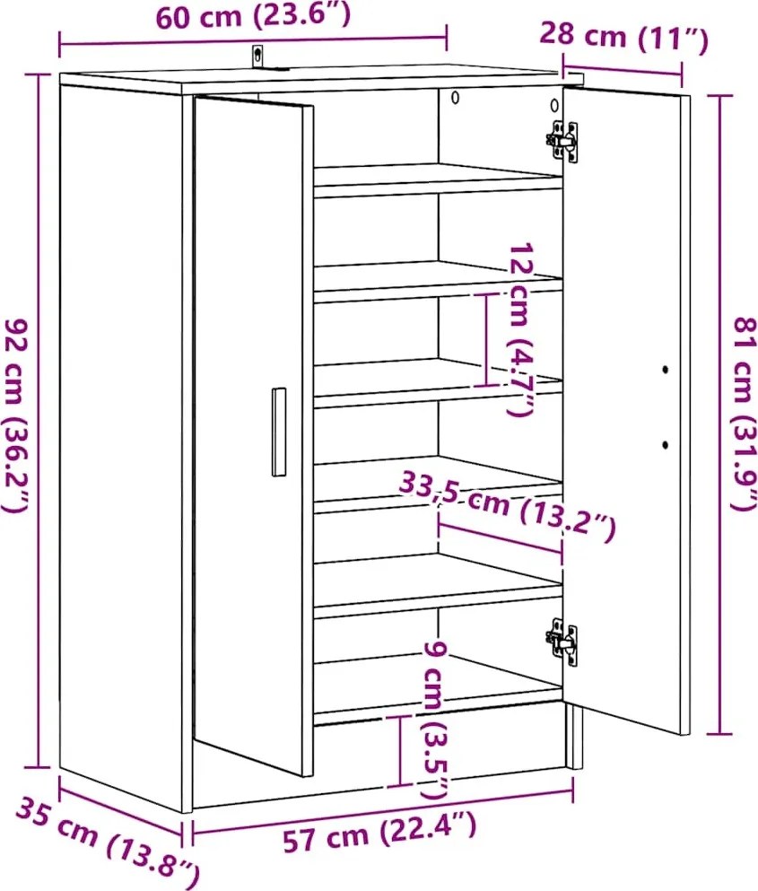 vidaXL Botník 60 x 35 x 92 cm dřevotříska [808928] Barva: hnědý dub