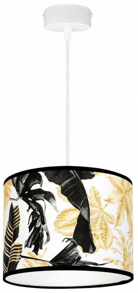 Závěsné svítidlo GOLD FLOWERS, 1x bílé textilní stínítko s květinovým vzorem, (výběr ze 2 barev konstrukce)