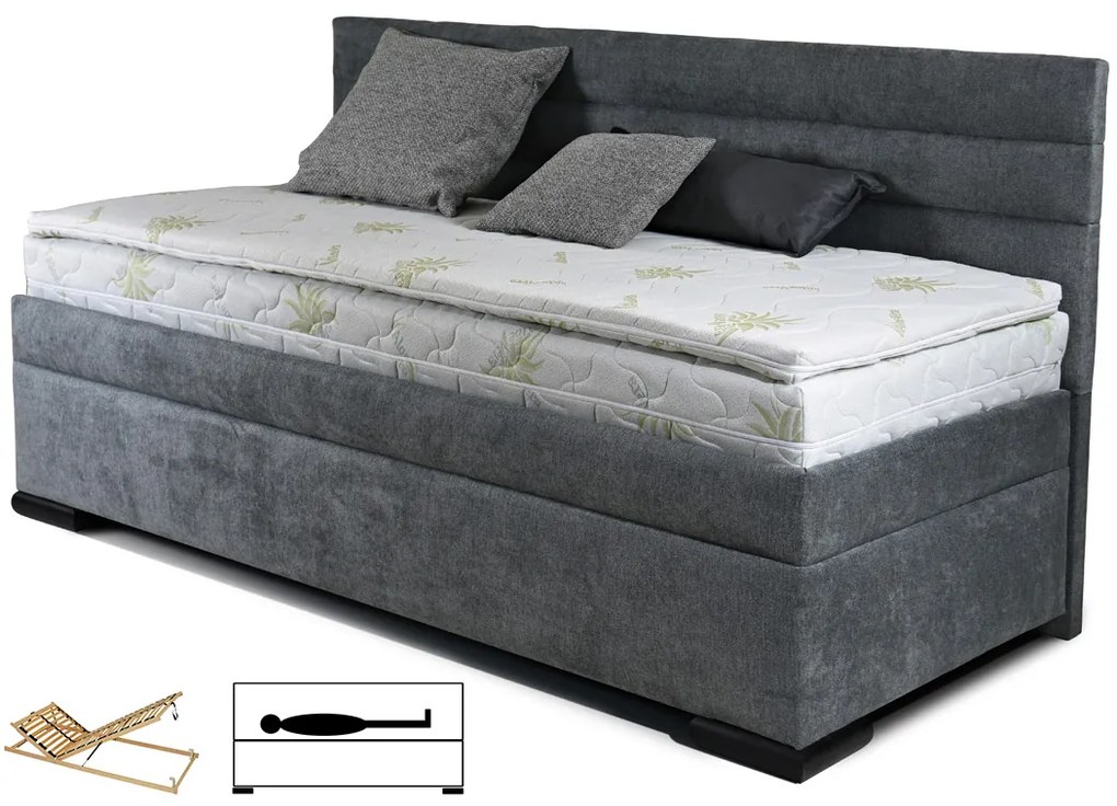 NEW DESIGN postele Postel boxspring VENETO s úložným prostorem a dlouhým čelem, 100×200 cm Velikost postele: 100 × 200 cm, Strana: Levá