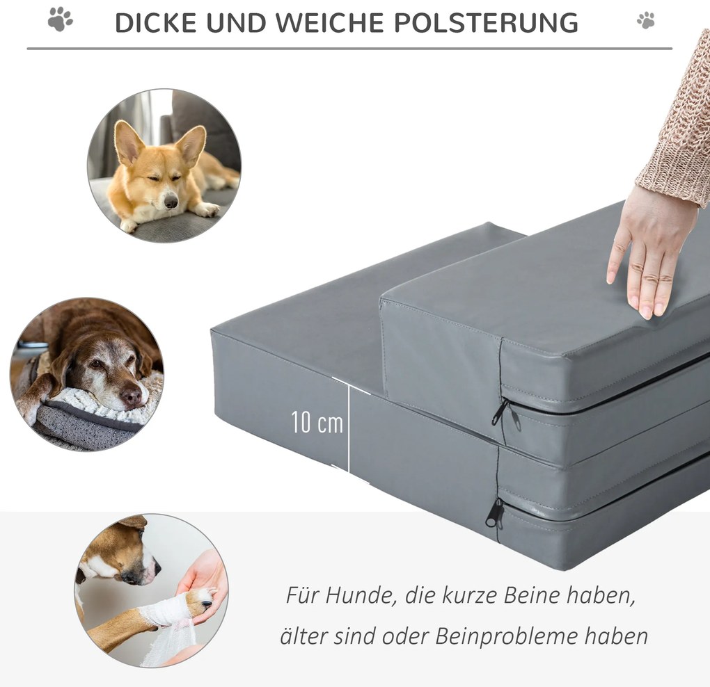 PawHut pet schody skládací dvoustupňová podložka pro psy a kočky šedá L45xW39xH20 cm ideální pro malá zvířata