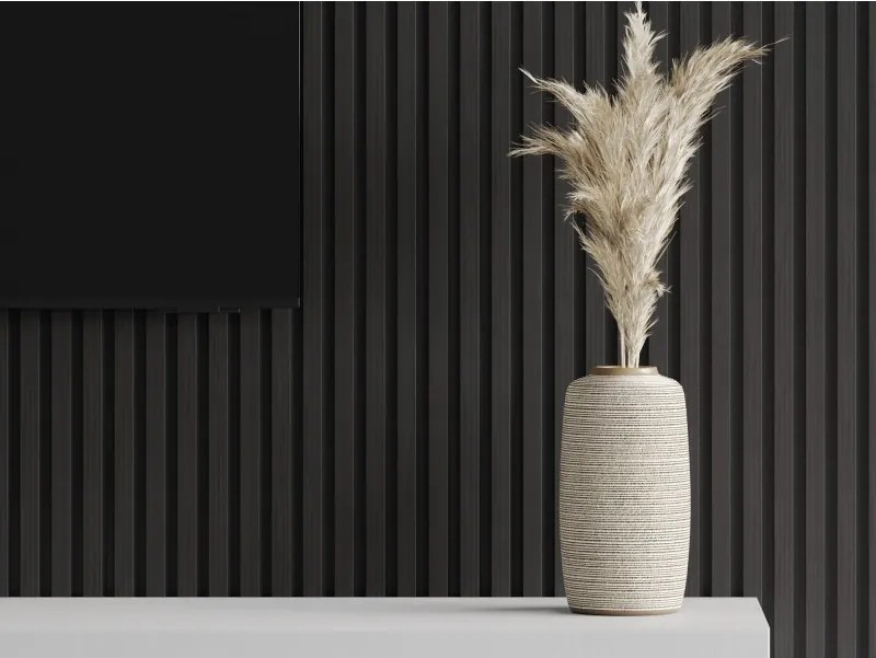 Mexen Lam-F, akustické stěnové lamely 275 × 30 cm, plstěný podklad 8 mm, technická dýha, eben černý, S105-275307-3015-023