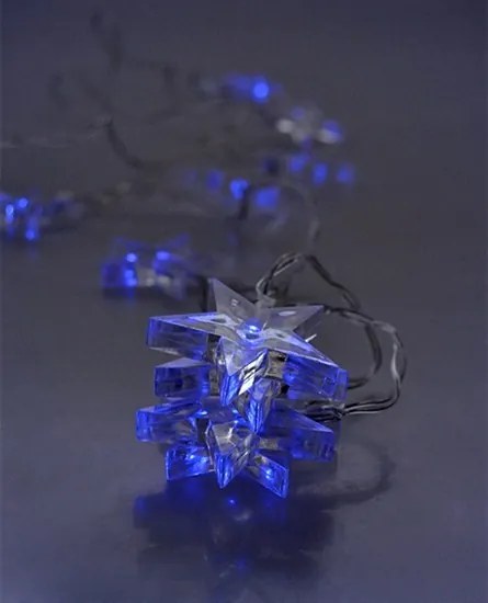 LED vánoční řetěz, hvězdy, 1,5m, 10x LED, 2x AA, modré světlo
