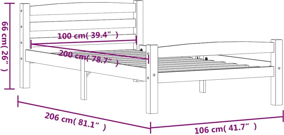 Rám postele masivní borové dřevo 100 x 200 cm 322062