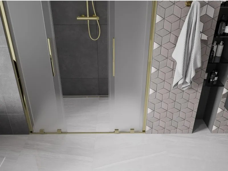 Mexen Velar Duo, posuvné sprchové dveře do otvoru 160 cm, 8mm sklo námraza, zlatá lesklá, 871-160-000-32-50