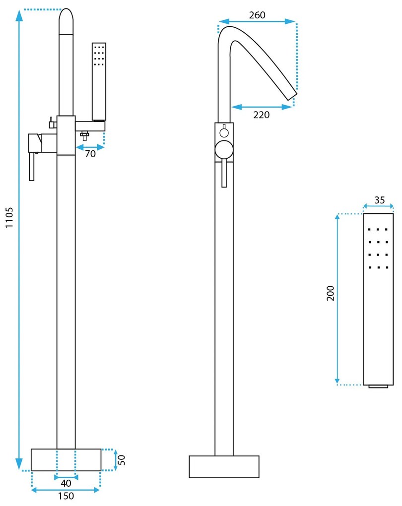 Volně stojící vanová baterie REA ARAS, chrom