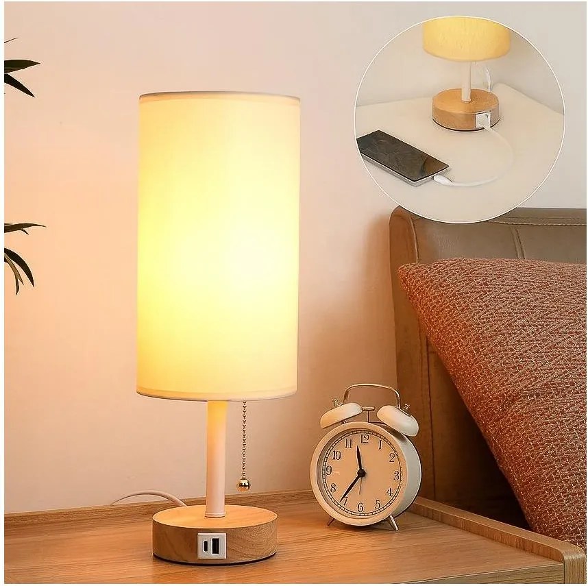 Brilagi - Stolní lampa s USB portem TABLON 1xE27/25W/230V dub/bílá/krémová Biano.cz