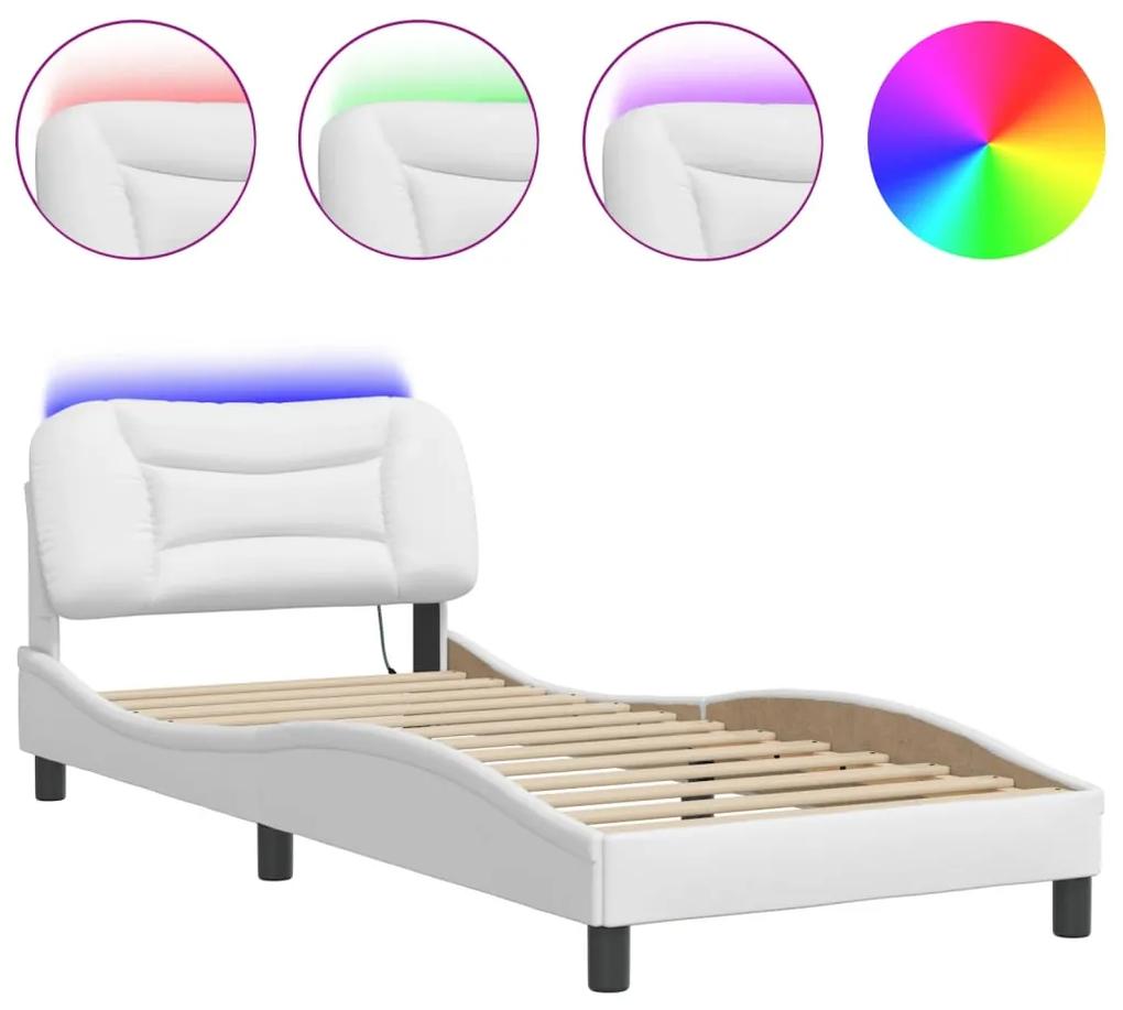 vidaXL Rám postele s LED osvětlením bílý 90 x 200 cm umělá kůže