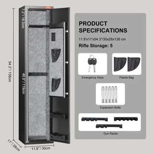 Gun Safe Puška Safe se zámkem otisků prstů pro 5 pušek a 4 pistole