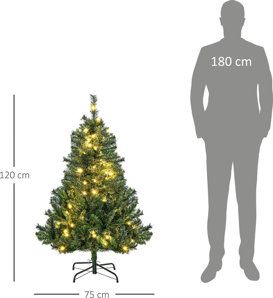 Aosom Vánoční strom, umělá jedle, 1,2 m, LED diody, včetně hvězdy, 75 cm x 120 cm, zelený
