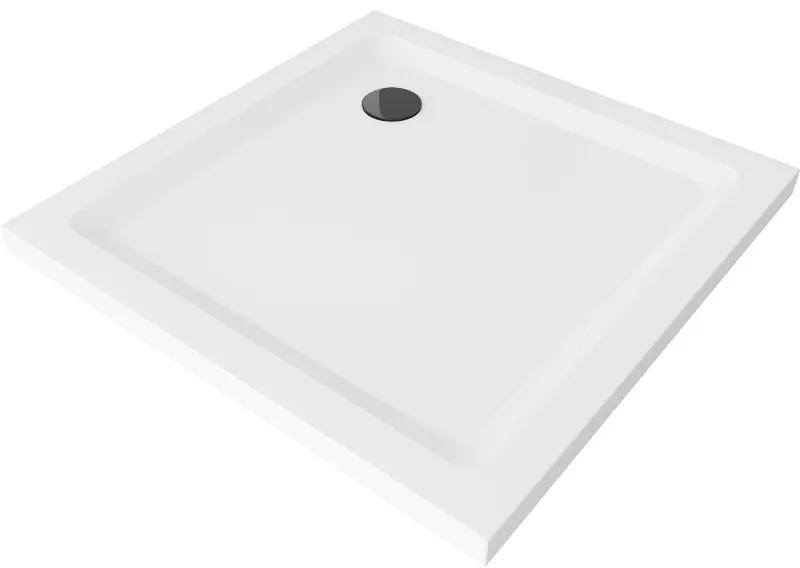 Mexen Flat čtvercová vanička do sprchového kout slim 90 x 90 cm, Bílá, sifon Černá - 40109090B