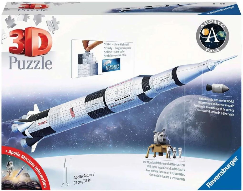RAVENSBURGER Puzzle 3D Vesmírná raketa Saturn V 440 dílků 70x50cm skládačka 2411545