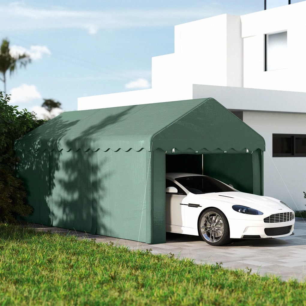 Outsunny přístřešek pro auto 3x6 m stanová garáž s rolovacími vraty, střechou, odnímatelnými bočními stěnami, UV odolný vodotěsný garážový stan příst…