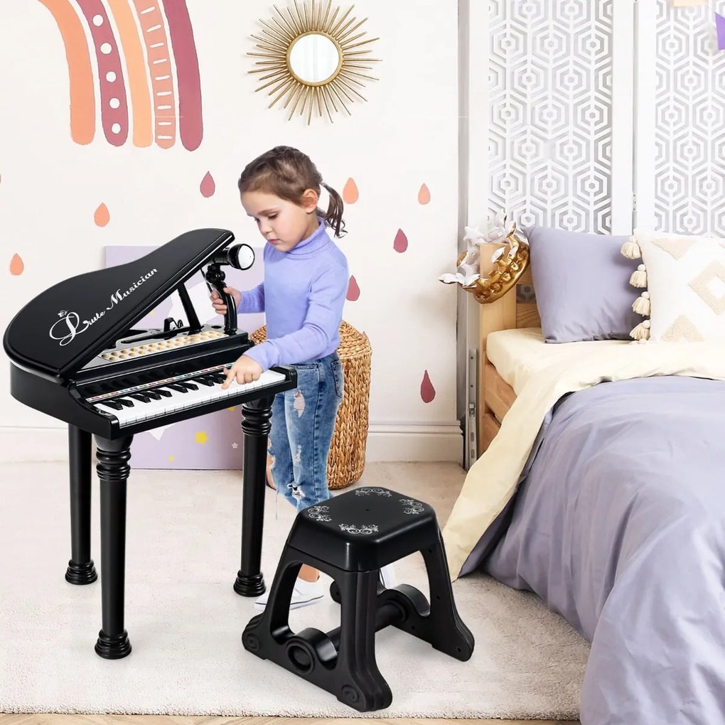 Costway Dětské piano s 31 klávesami a stoličkou přenosné piano černé
