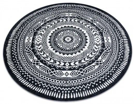 Dywany Łuszczów, Kusový koberec Napkin black kruh, 140x140 (průměr) kruh, černobílá, chodba / předsíň