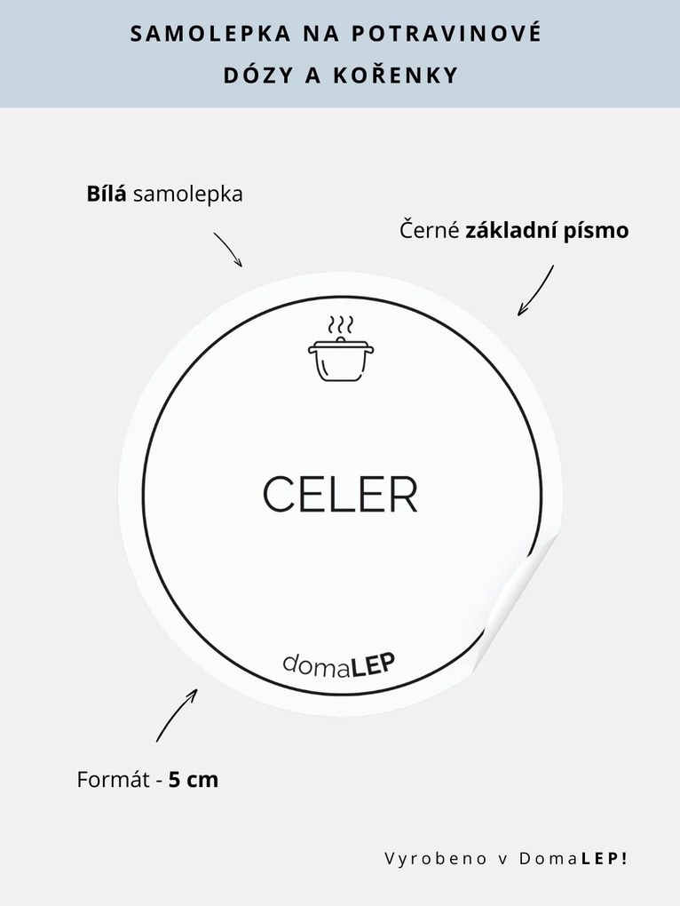 Samolepka na kořenky CELER bílá 5 cm základní písmo
