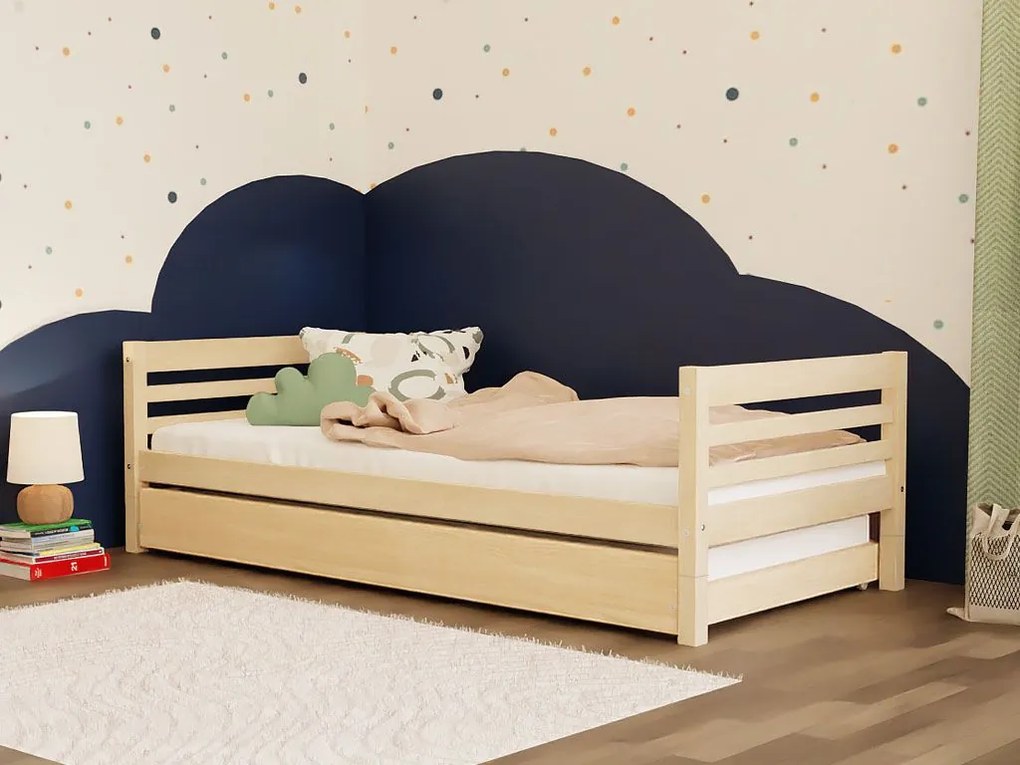 Benlemi Nízké dětské jednolůžko ze dřeva TULY se dvěma čely Zvolte barvu: Petrolejová, Zvolte rozměr: 120x180 cm, Zvolte zábranu: S otevřeným vstupem