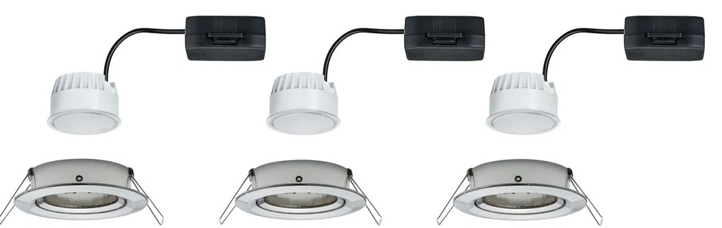 Paulmann 93483 LED Coin Nova round, set kulatých bodovek v úpravě broušená ocel, 3x6,5W LED 2700K tříkrokové stmívání, prům.8,4cm