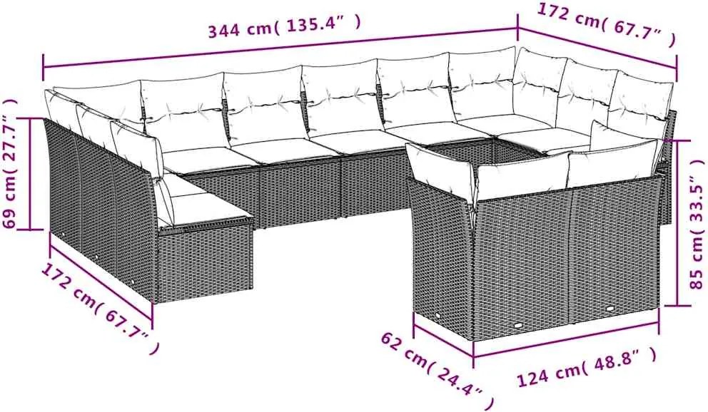 12dílná zahradní sedací souprava s poduškami černá polyratan 3218425