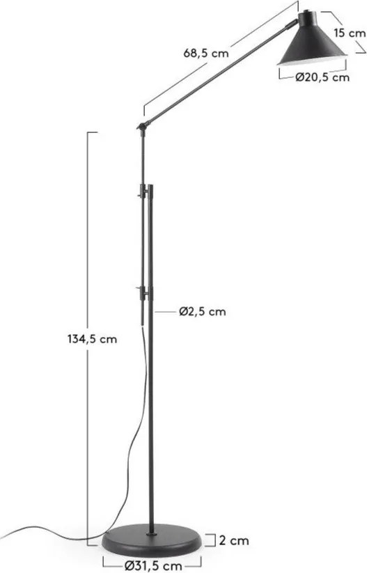 Černá stojací lampa s kovovým stínidlem (výška 220 cm) Dione – Kave Home