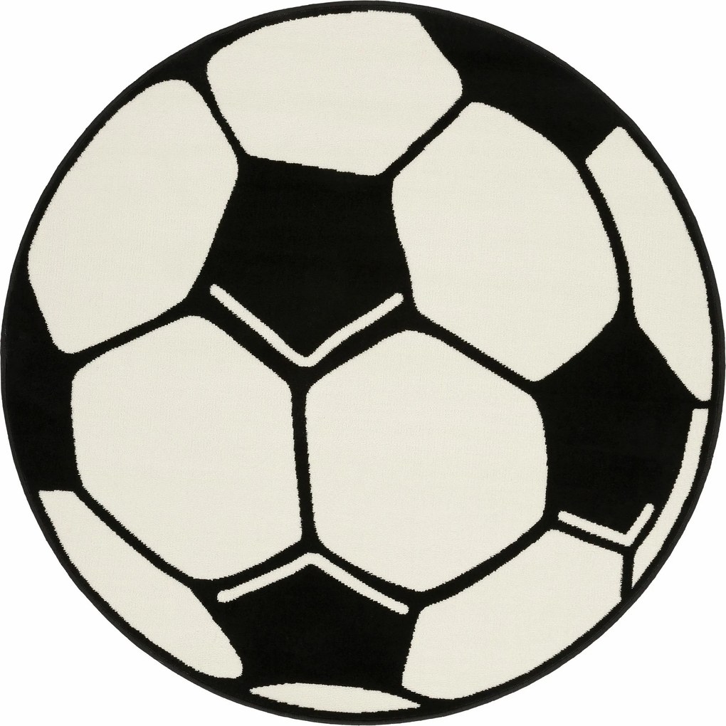 Kusový koberec Prime Pile Fussball 100015, 100x100 (priemer) kruh, čiernobiela, detská izba, Hanse Home