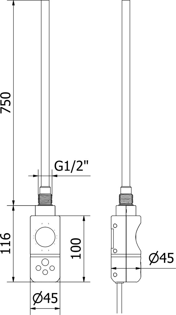 Mexen Helios, elektrické topné těleso 1800x500 mm + topná tyč 900 W, chromová, W103-1800-500-2900-01
