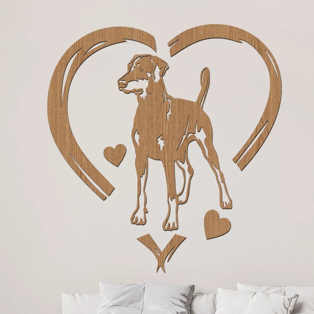 dřevo života Dřevěný obraz Nekupírovaného dobrmana v srdci Zvolte rozměr (cm): 73x80, Zvolte barvu dekoru: Ořech