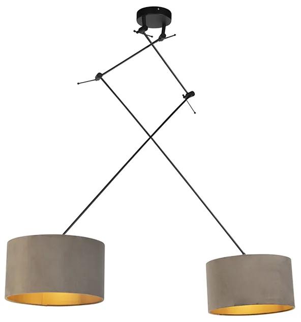 Závěsná lampa se sametovými odstíny taupe se zlatem 35 cm - Blitz II černá
