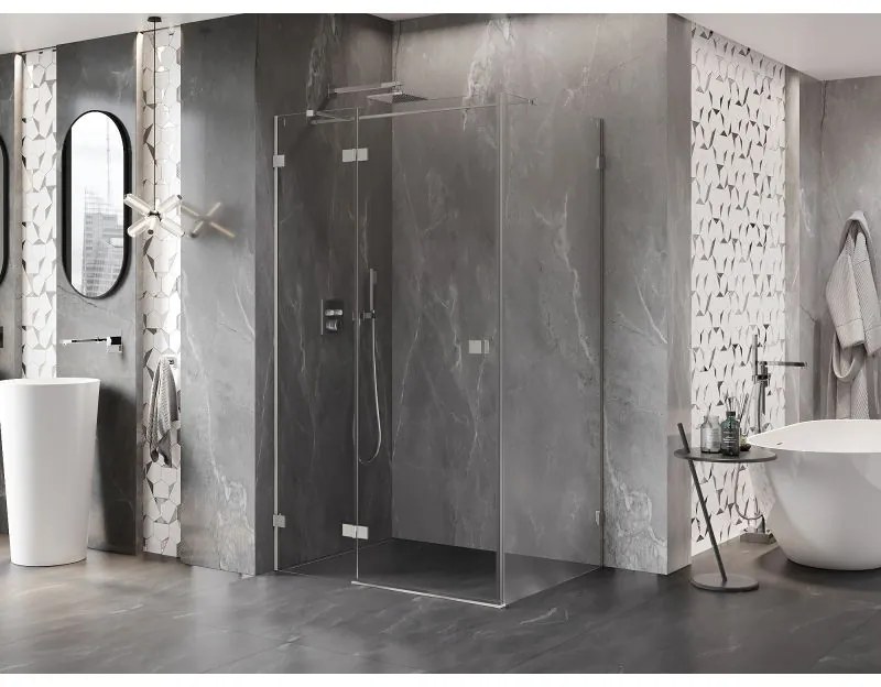Mexen Lunar T, sklápěcí sprchový kout levý 110 x 80 cm, 8mm čiré sklo, ocelový profil, 834T-110-080-97-00-L