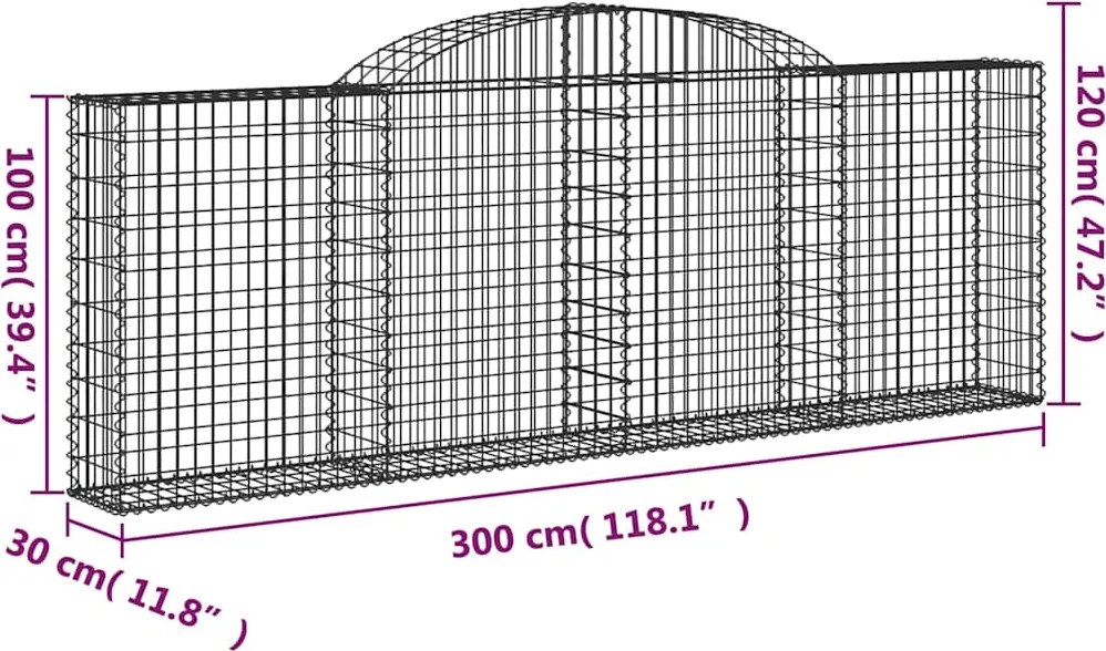 Klenuté gabionové koše 8 ks 300x30x100/120cm pozinkované železo 3146527