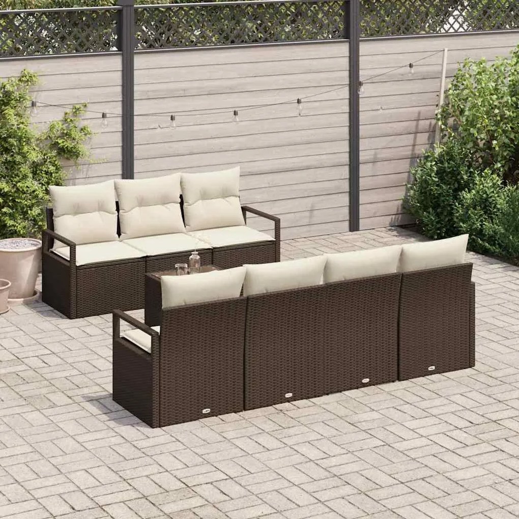 Set pohovek 8 ks 7-Počet míst Hnědá a krémová polyratan 3346288